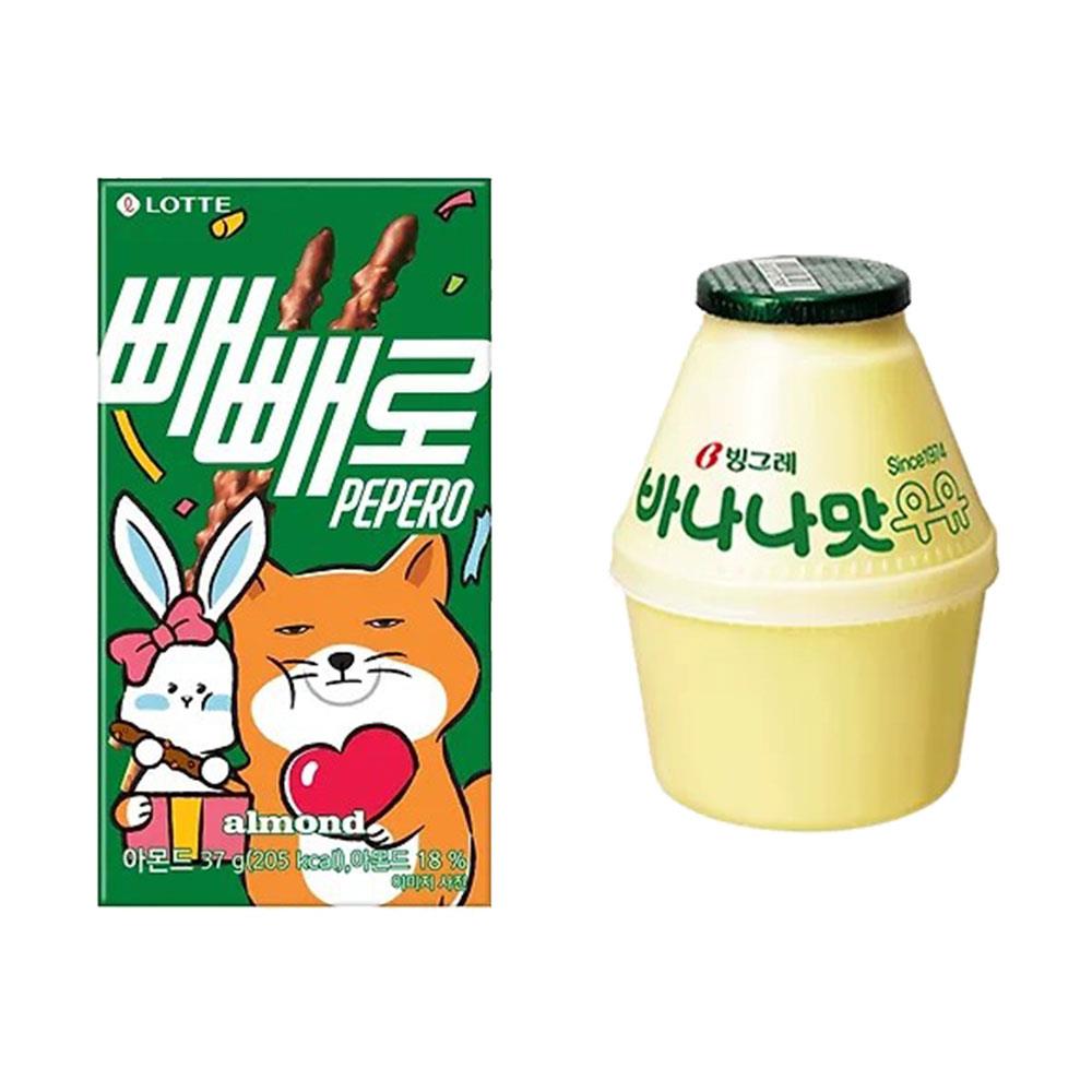 Lotte Almond Pepero (Box) + Binggrae Banana Milk 240ML In South Korea GS25 | SodaGift